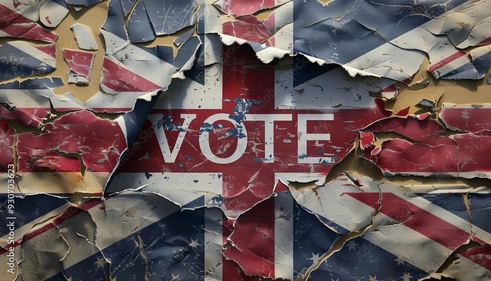 Ripped Union Jack paper revealing the word "vote," highlighting the ...