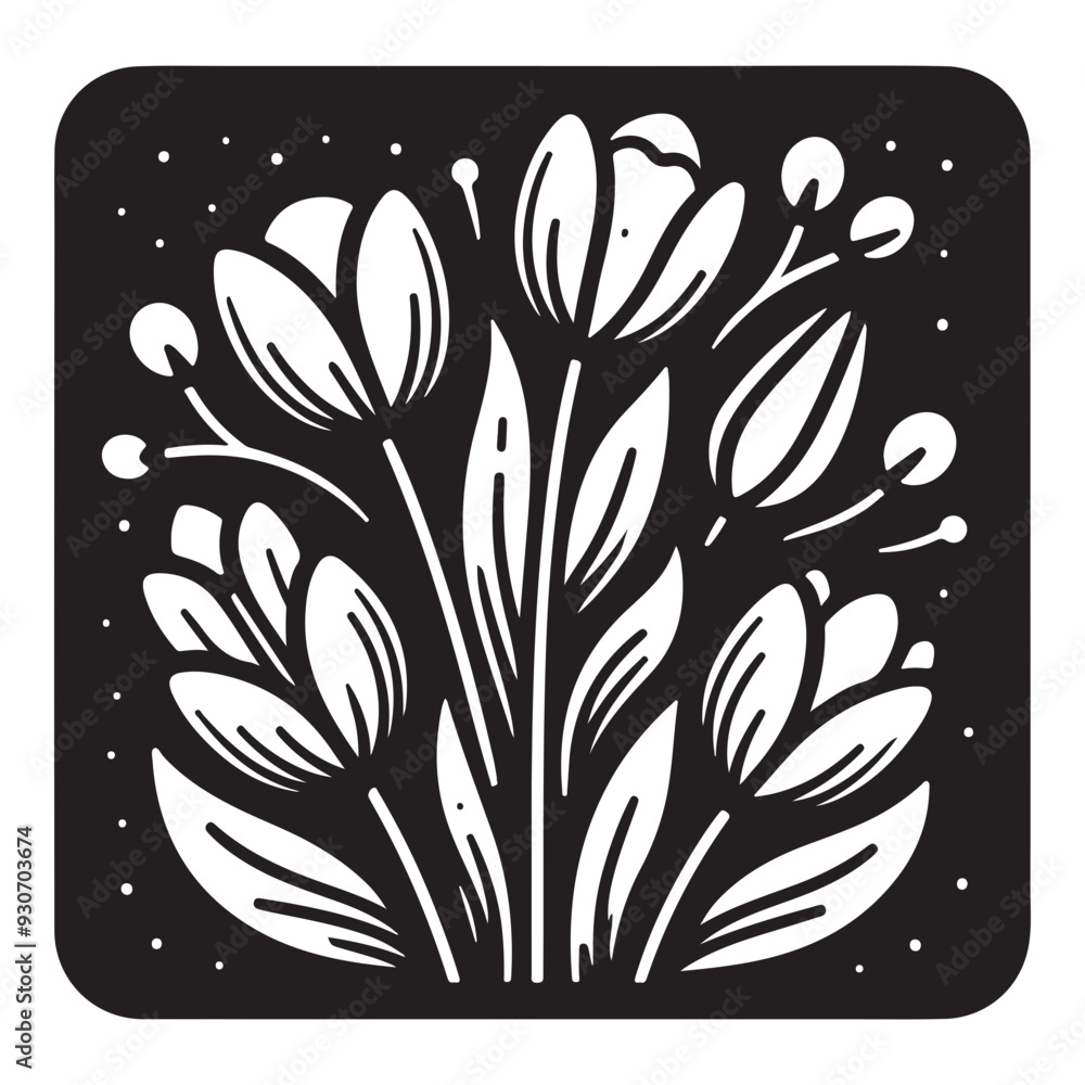 Tulip vector art, Tulip silhouette, Tulip illustration, Tulip black and ...