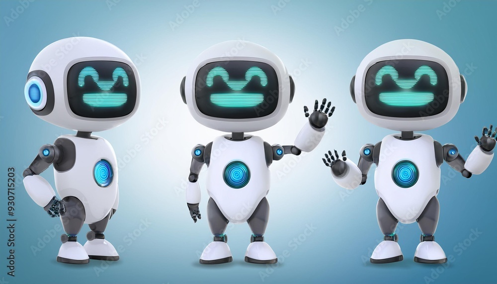 HD quality, set of AI chatbot 3D renders featuring a neural cute mascot ...