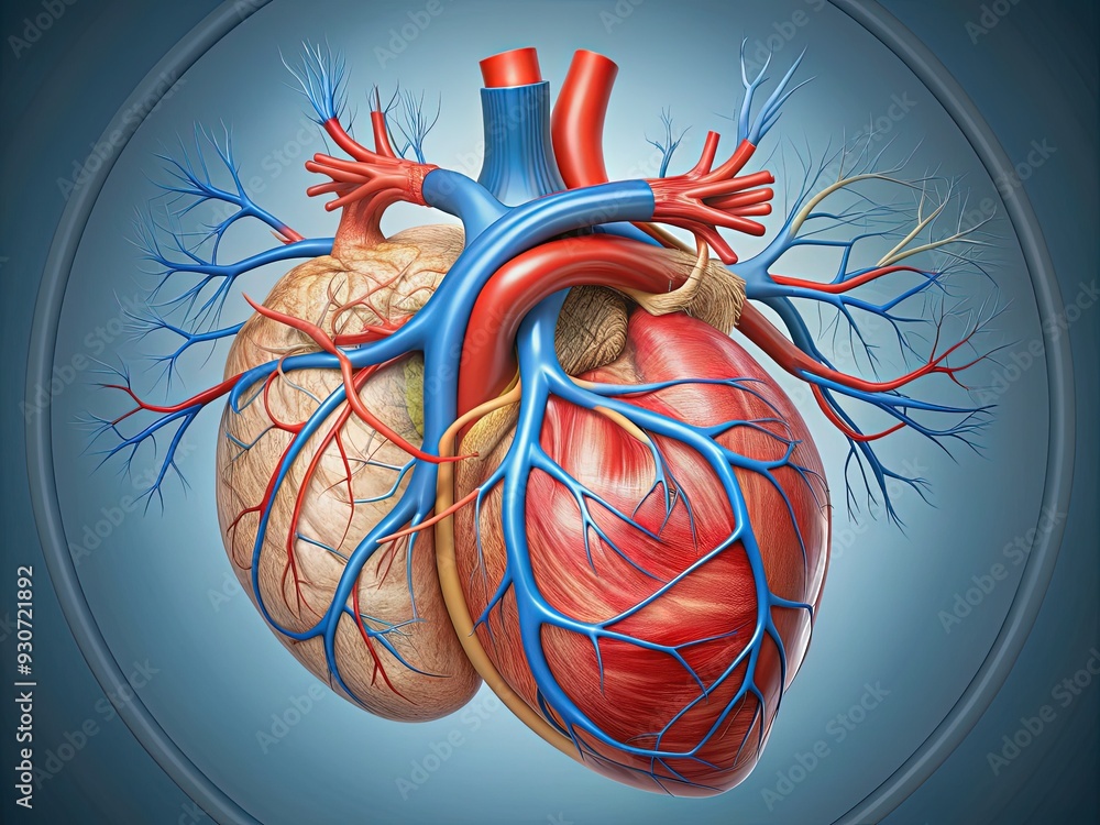 Illustration of the human coronary anatomy, showcasing the heart's ...