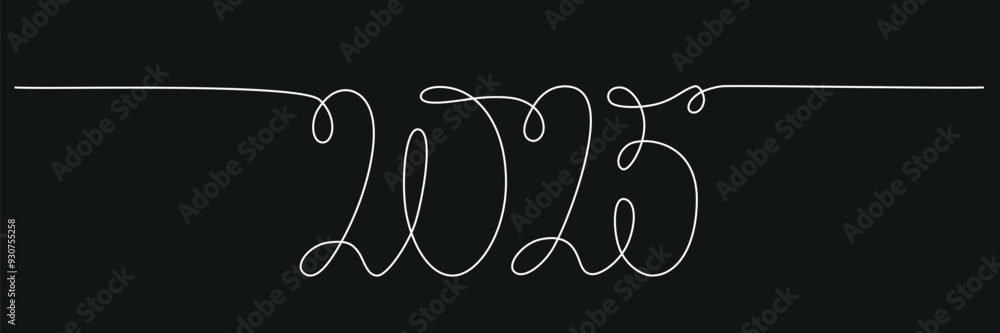 Decoration continuous line hand drawing sign for 2025 year calendar ...