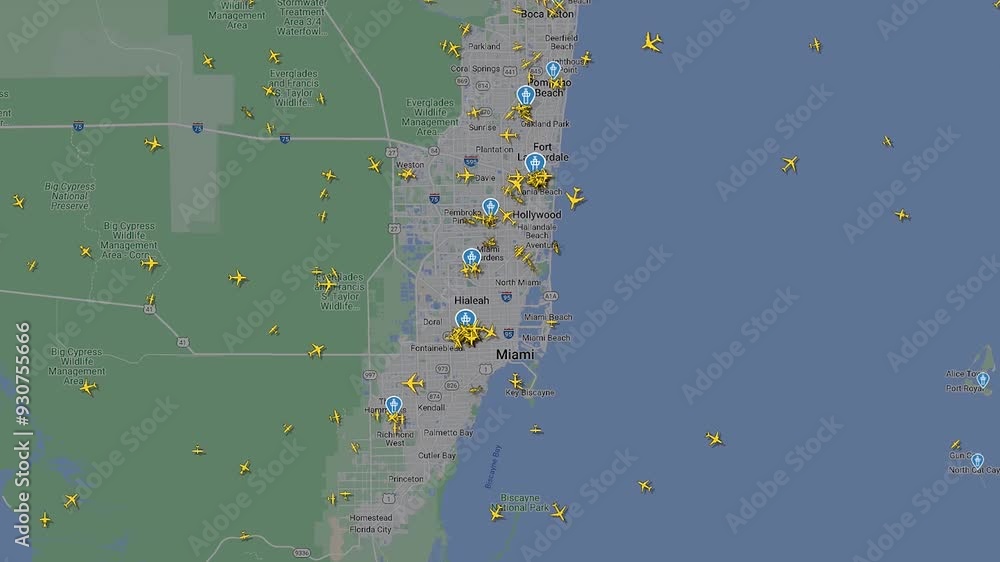 Video „Interactive map of airplane flights. Flights over the USA. Miami ...