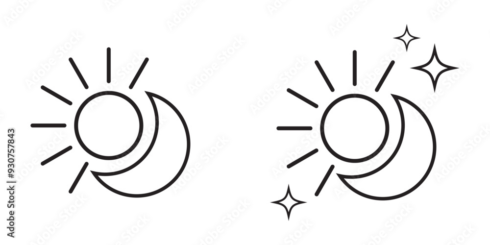 Sun and moon outline icon. Dark and light theme for app concept. Web ui ...