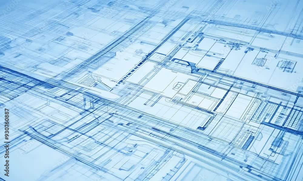 Abstract view of an architectural blueprint with intricate grid lines ...