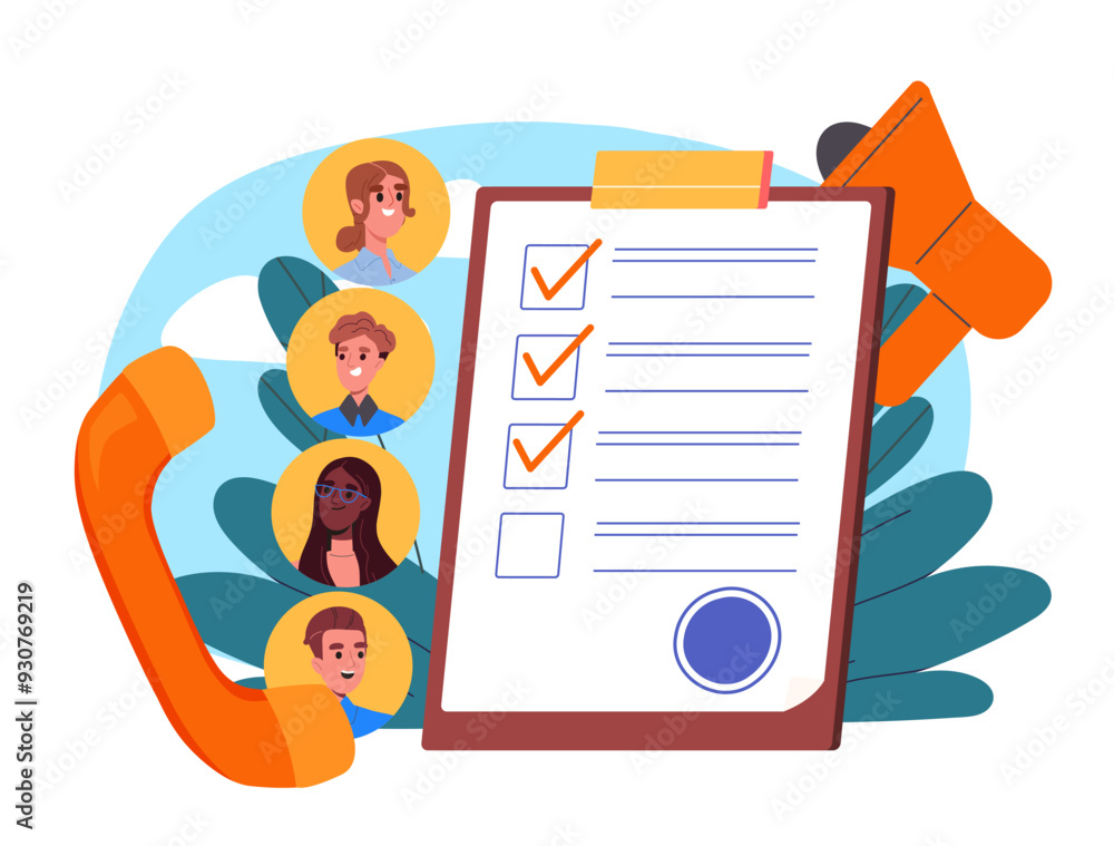 Selection of employees. Avatars of men and women near notepad ...