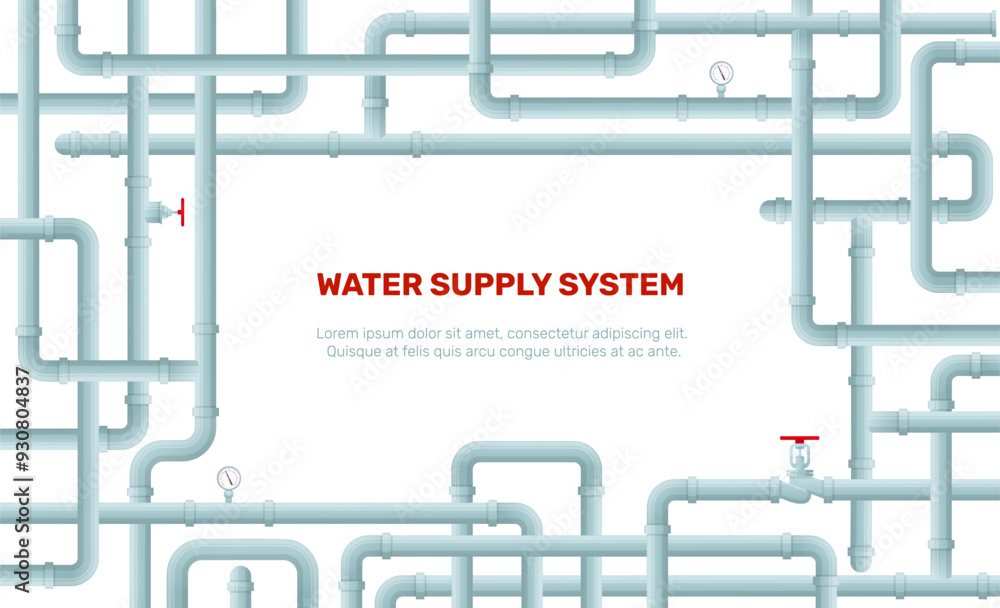 Plastic pipes frame. Water supply system. Faucet valves and pressure ...