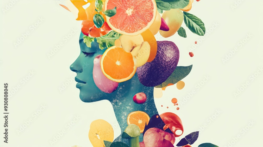 Abstract illustration of prescribed nutrition, blending colorful food ...
