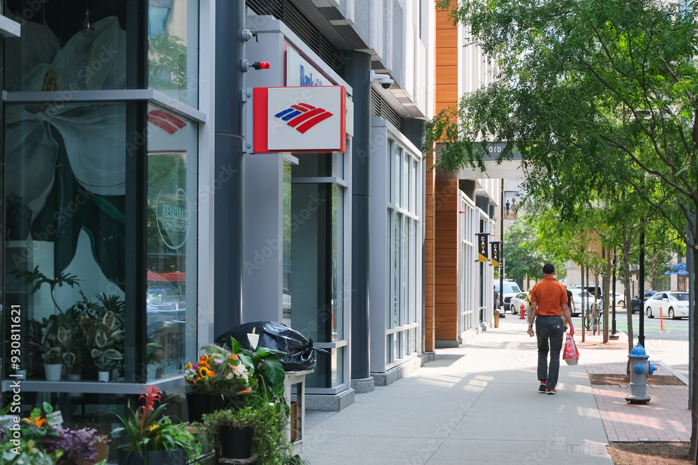 Massachusetts, USA - 26 July 2024. Bank of America logo signage at the ...