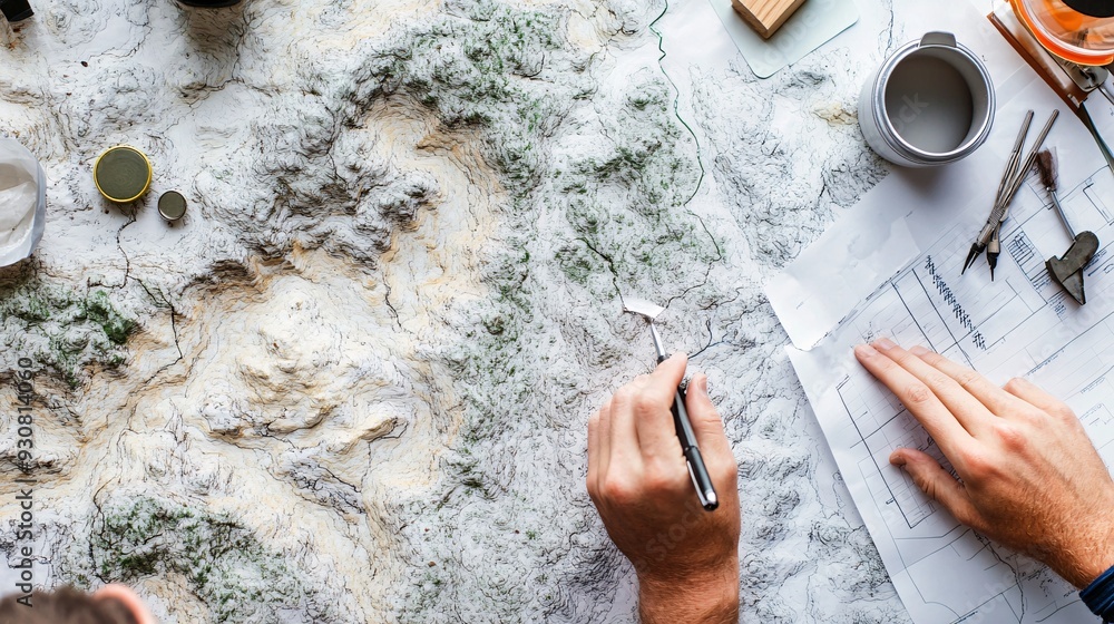 A focused environmental restoration planner examining a detailed map of ...