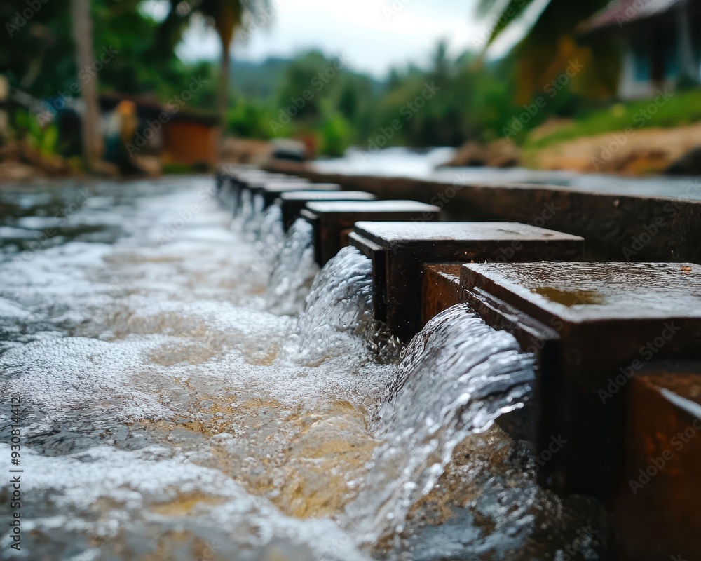 Show a rural community using a microhydro power system to generate ...