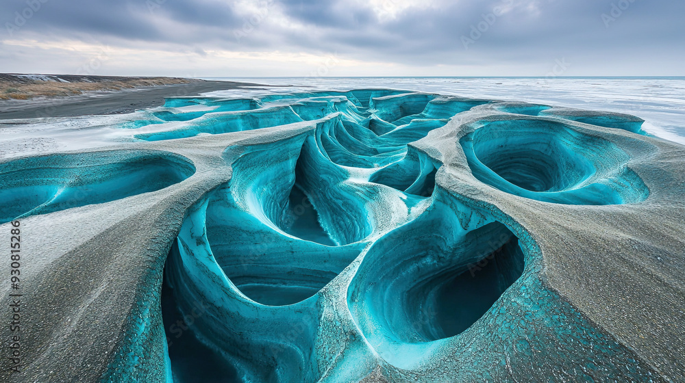 Stunning View of Silt-Streaked, Jagged Blue Ice Shapes, Dramatic ...