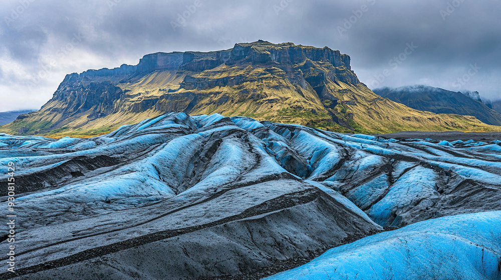 Stunning View of Silt-Streaked, Jagged Blue Ice Shapes, Dramatic ...
