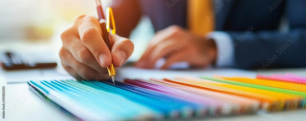 Business manager implementing a color-coded filing system, organization ...
