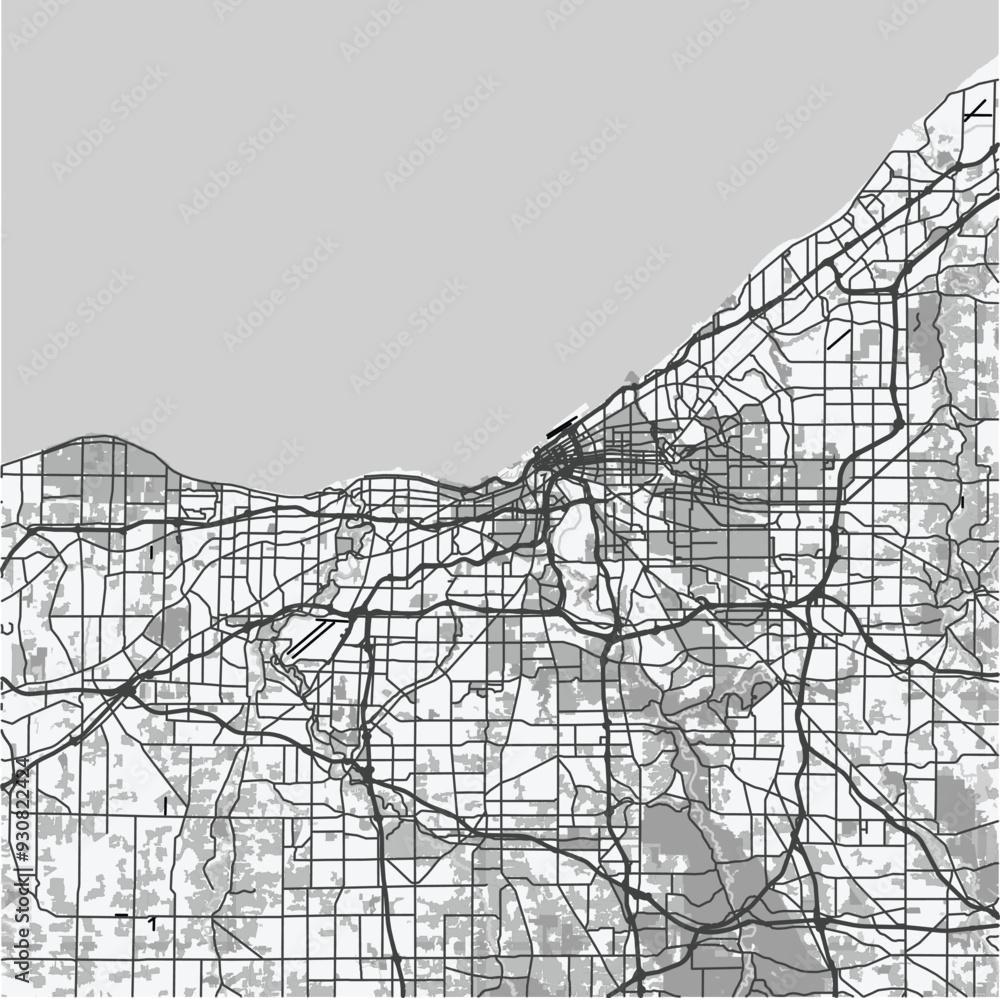 Map of Cleveland in Ohio in grayscale. Contains layered vector with ...