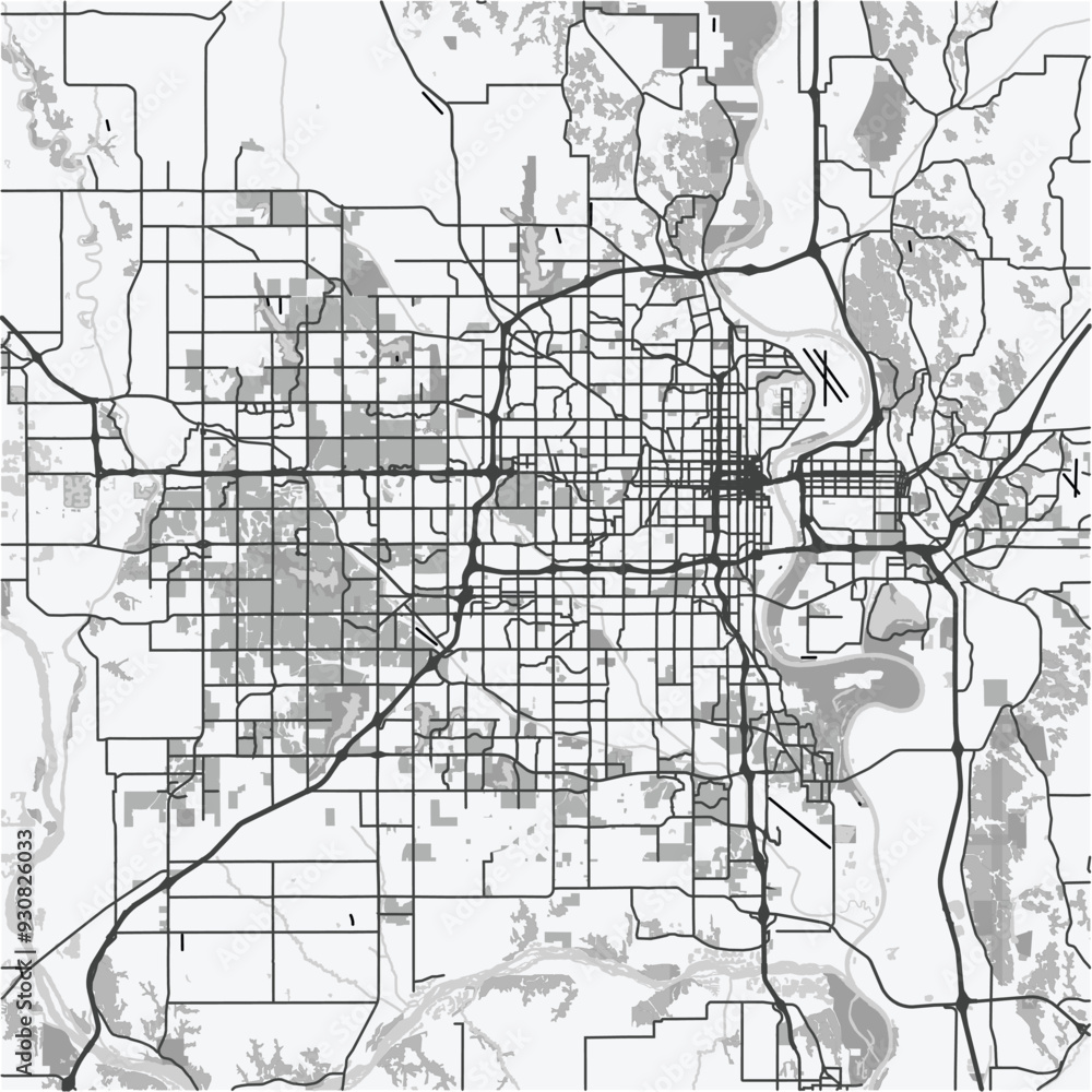 Map of Omaha in Nebraska in grayscale. Contains layered vector with ...