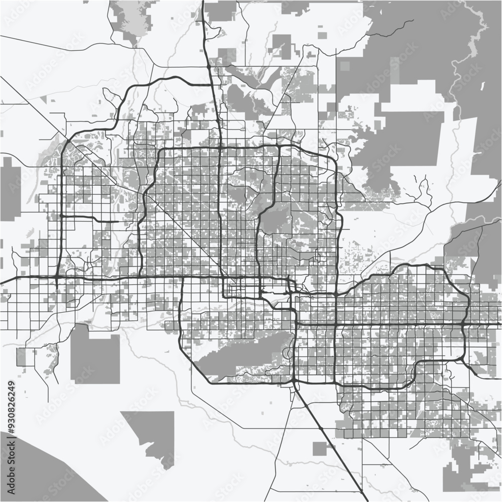 Map of Phoenix in Arizona in grayscale. Contains layered vector with ...