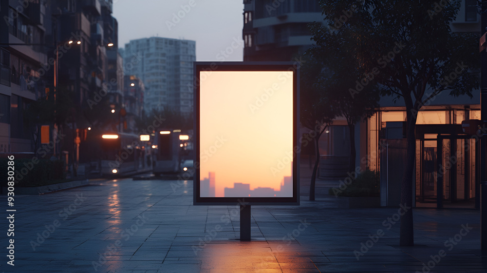 Blank electronic billboard on busy street in London Bus stop with blank ...