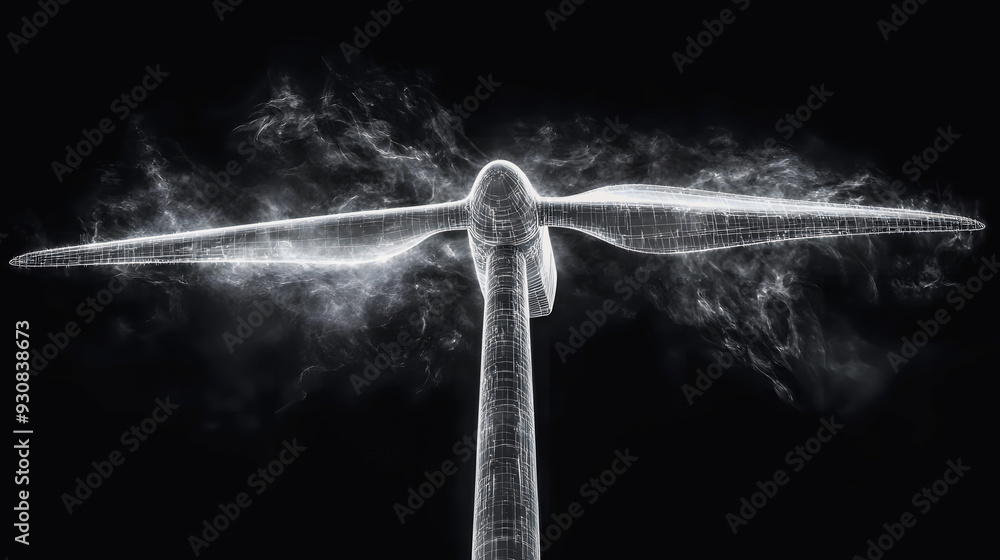 Abstract illustration of wind turbine generating renewable energy. Wind ...