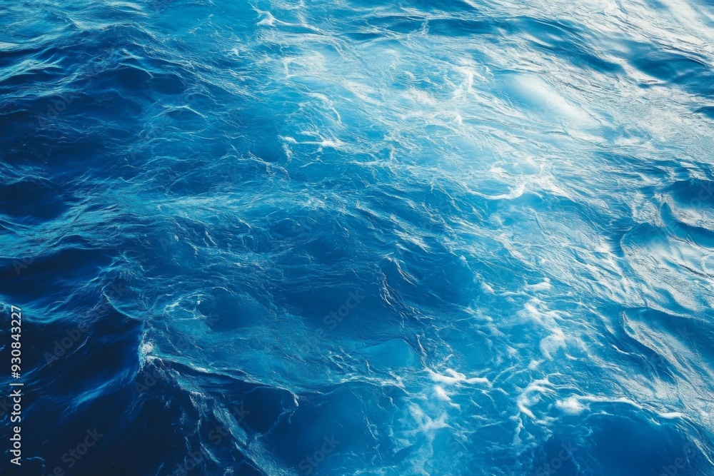 Top view of blue ocean water with intricate wave textures and water ...