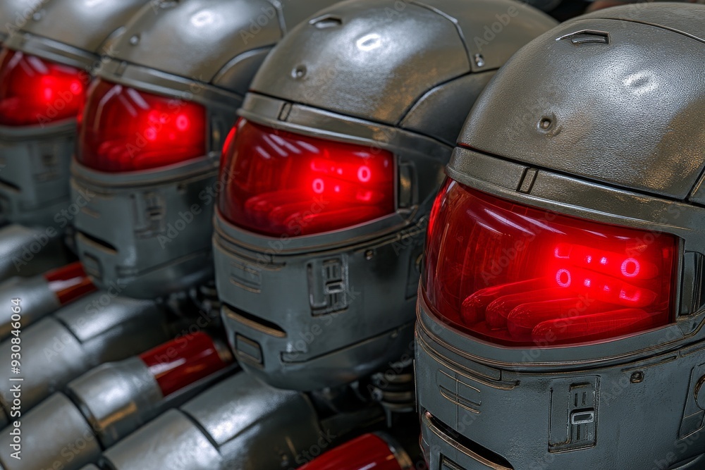 Futuristic Military Androids with Red Visors Representing the Advanced ...
