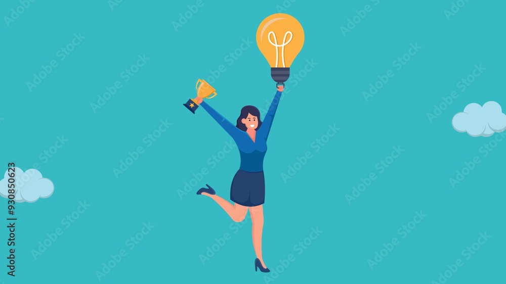 Footage of Animation of Successful Female Entrepreneur Winning Victory ...