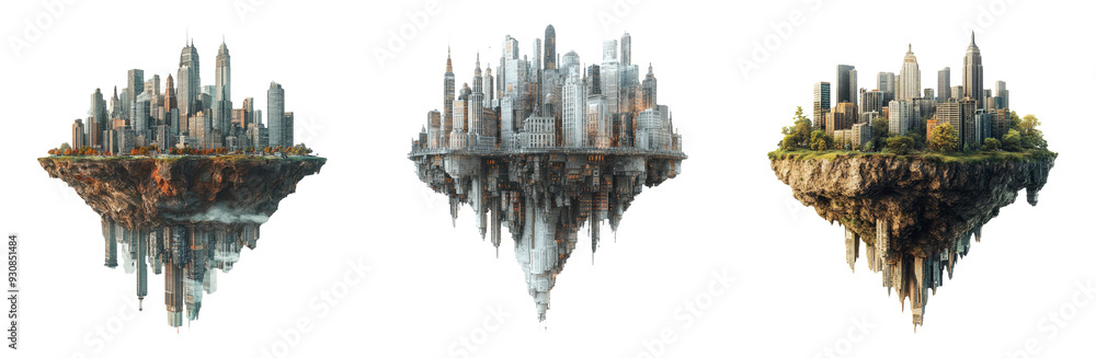 Floating cityscapes isolated on transparent background perfect for ...