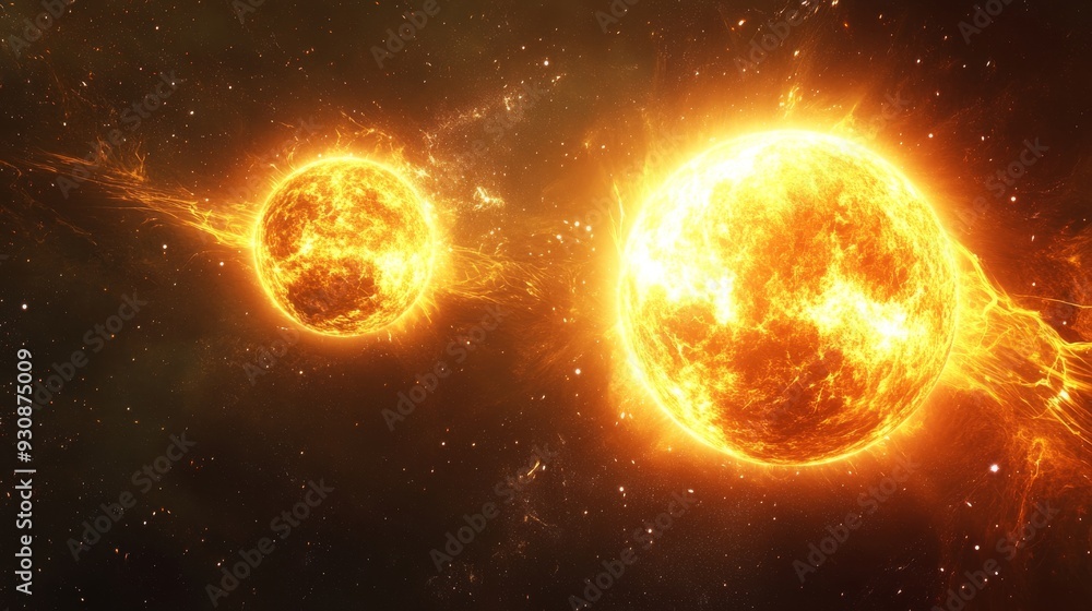 An attractive binary star system with two suns orbiting each other ...