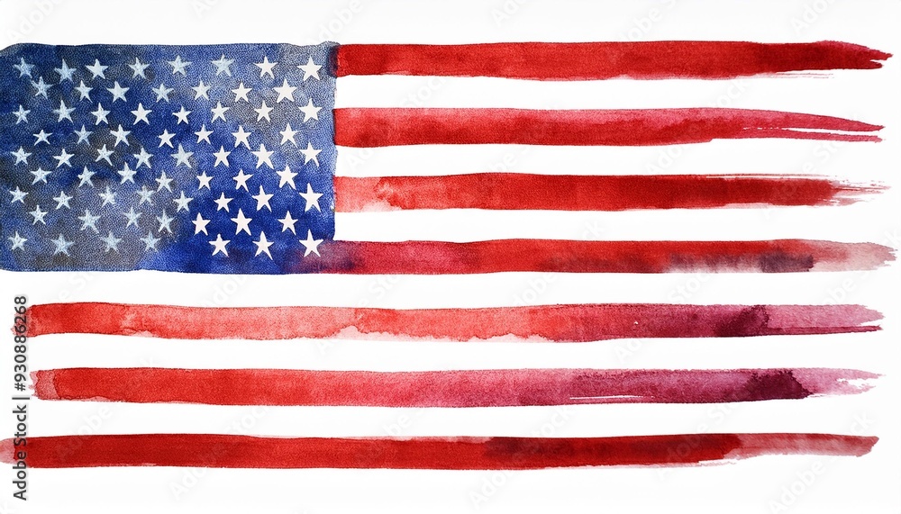 american flag watercolor clipart illustration on white background Stock ...