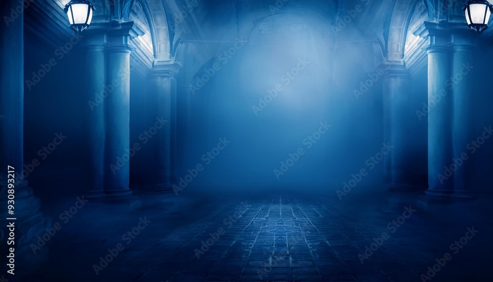 dark blue abstract background in cyclorama style in misty atmosphere ...