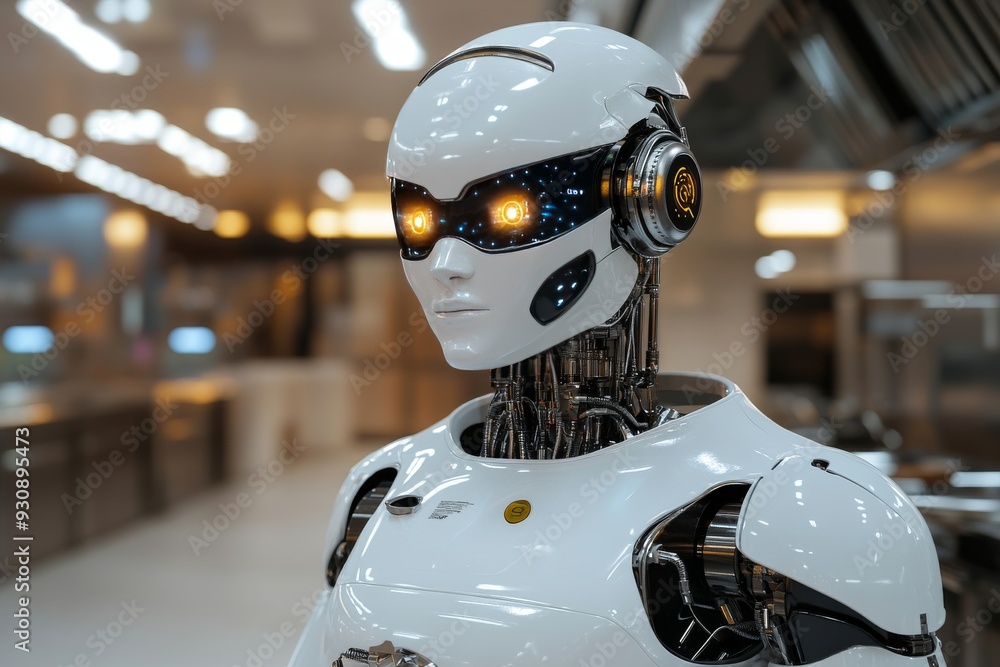 Humanoid robot chef in a professional kitchen illustrating the future ...