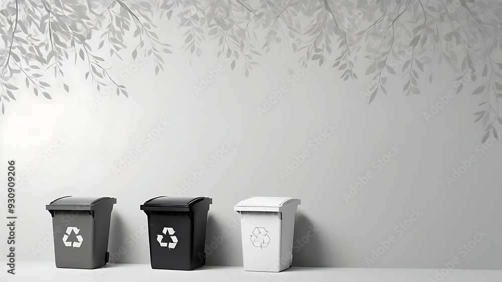 Five recycle bins gray, white, green, recycling symbol. Ideal for ...