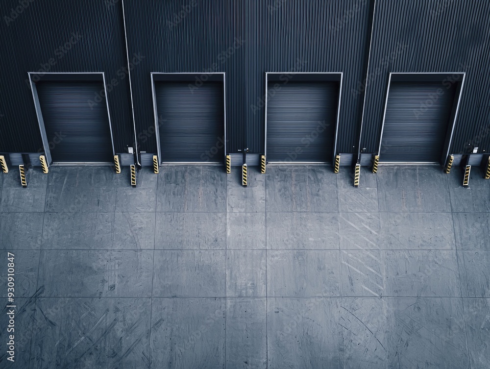 Aerial perspective of an extensive warehousing facility with clear ...