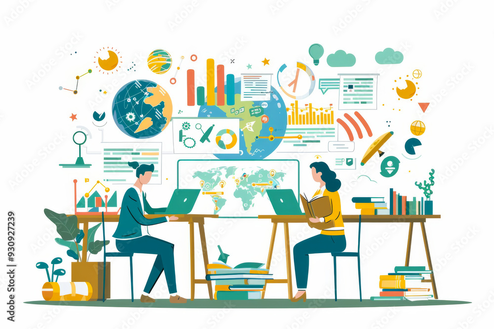 design abnormal body type big body small head of two human working ...