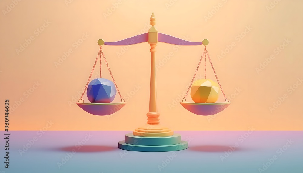 3 render of a scale of justice in balancing money and legal symbols ...