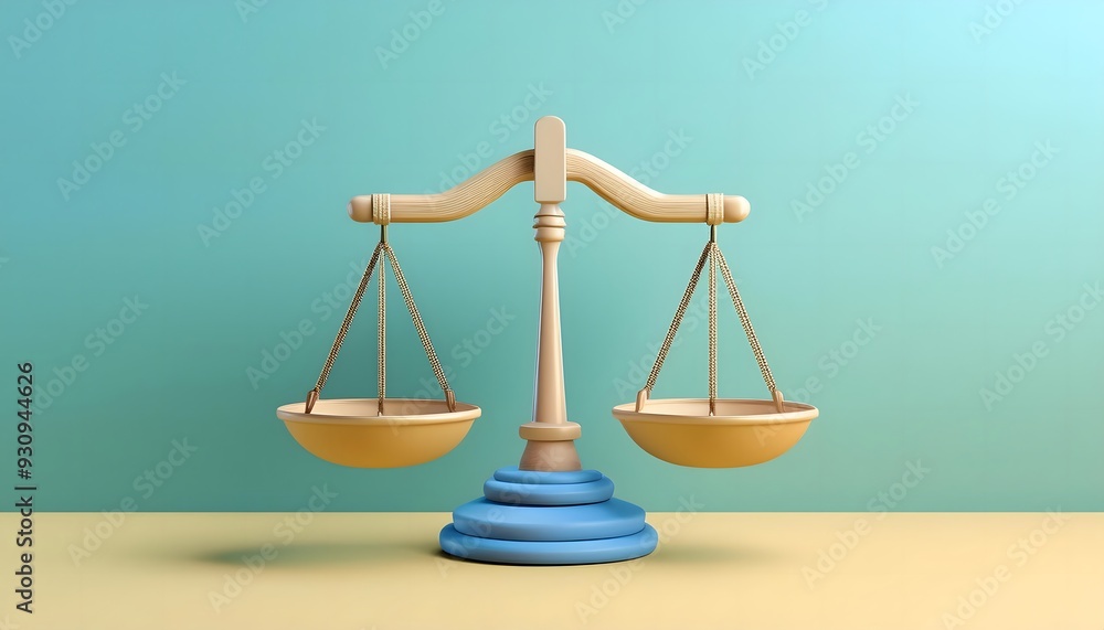 3 render of a scale of justice in balancing money and legal symbols ...