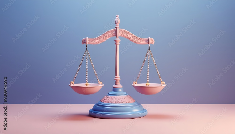 3 render of a scale of justice in balancing money and legal symbols ...