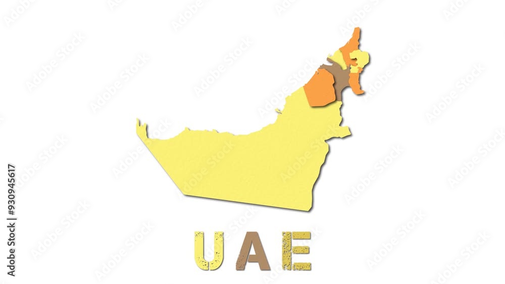 UAE map with paper regions. Animated country map growing from regions ...