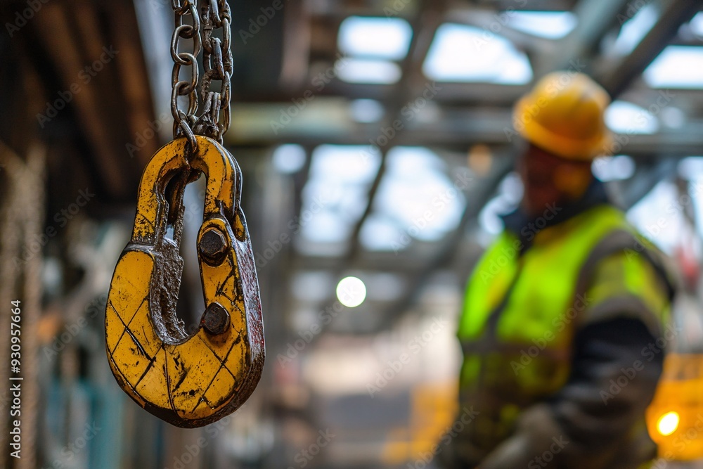 Rope access rigger wearing harness safety helmet heavy duty glove ...