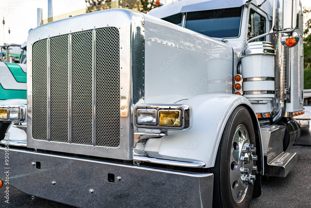 Powerful classic big rig bonnet semi truck tractor with chrome grille ...