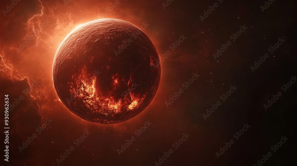 Planets orbiting a dying red giant star, surrounded by glowing ...