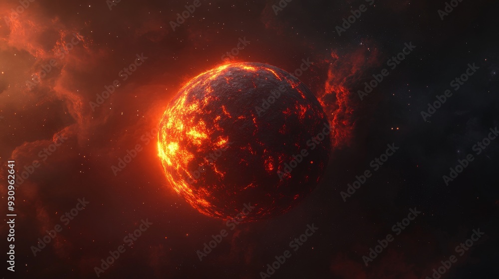 Planets orbiting a dying red giant star, surrounded by glowing ...