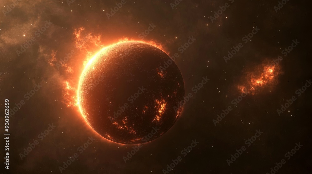 Planets orbiting a dying red giant star, surrounded by glowing ...