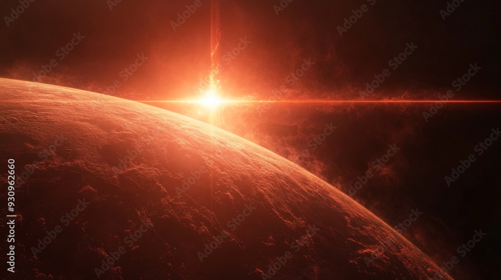 Planets orbiting a dying red giant star, surrounded by glowing ...