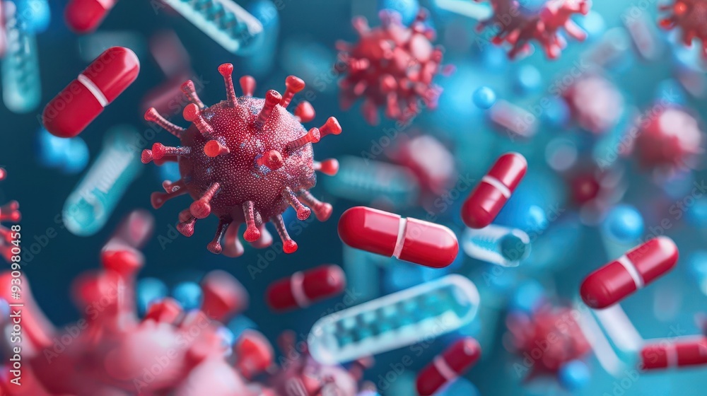 Microscopic battle scene where antiseptic molecules attack and destroy ...