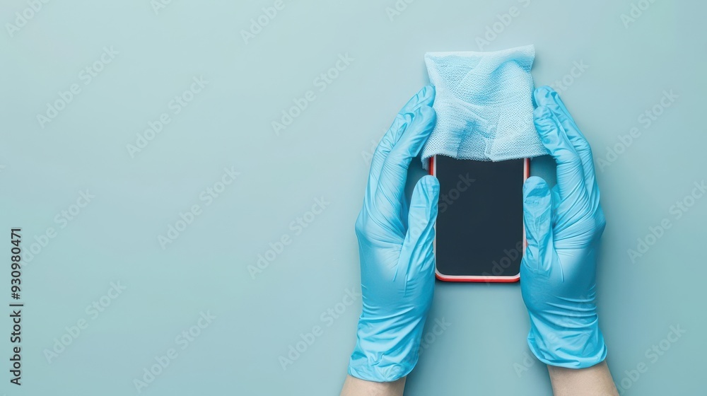 Disinfectant wipes with antibacterial properties cleaning a phone ...