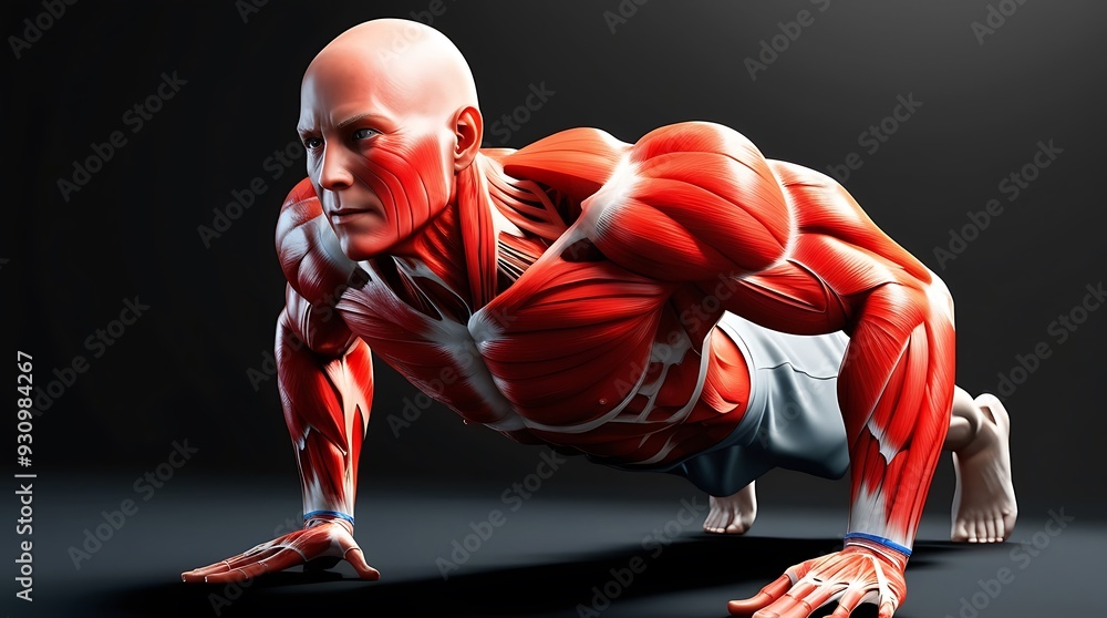 Human anatomy during a push-up, showing the muscles used such as ...