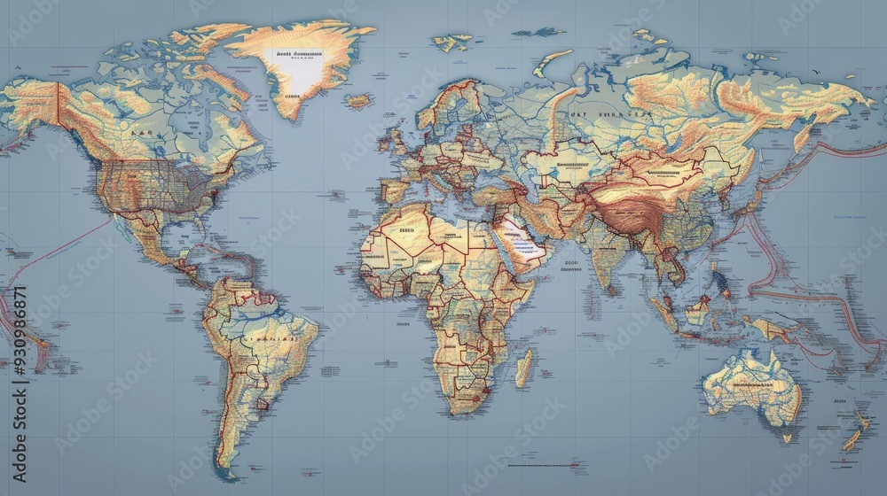 Draw a detailed world map that includes major highways and railways ...