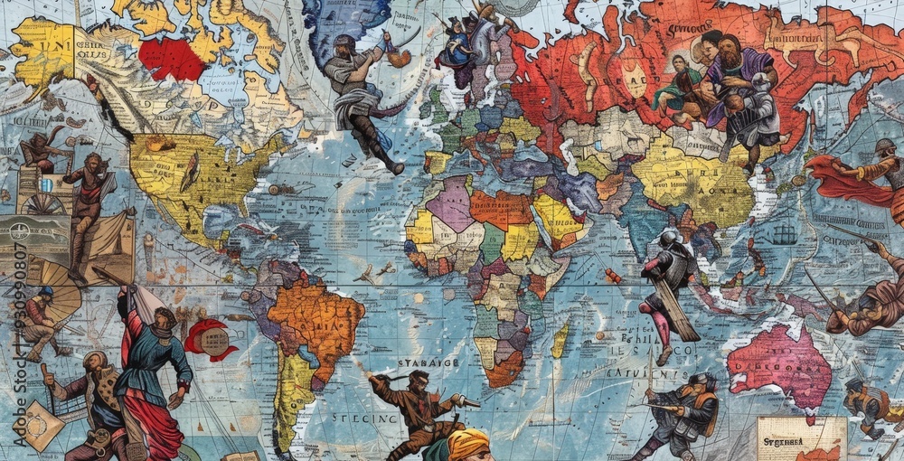 Illustrate a detailed world map highlighting the locations of major ...