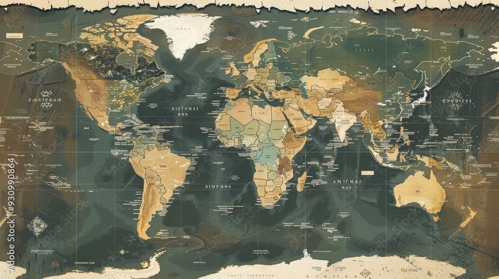 Illustrate a detailed world map highlighting the locations of major ...