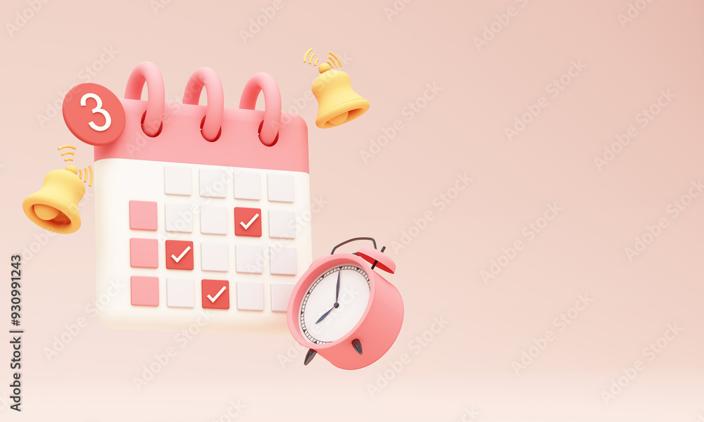 Calendar concept 3D render illustration. Icon composition with calendar ...
